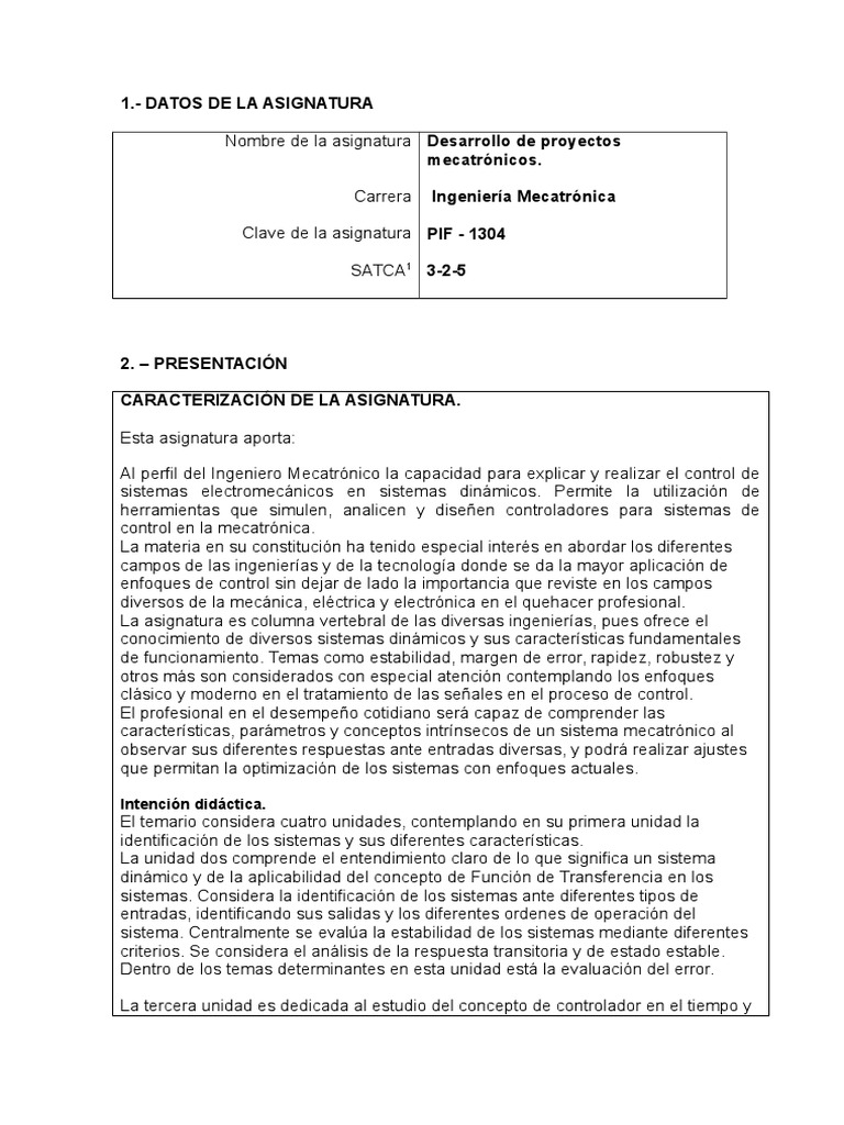 Desarrollo De Proyectos Mecatrónicos Pdf Mecatrónica Diseño