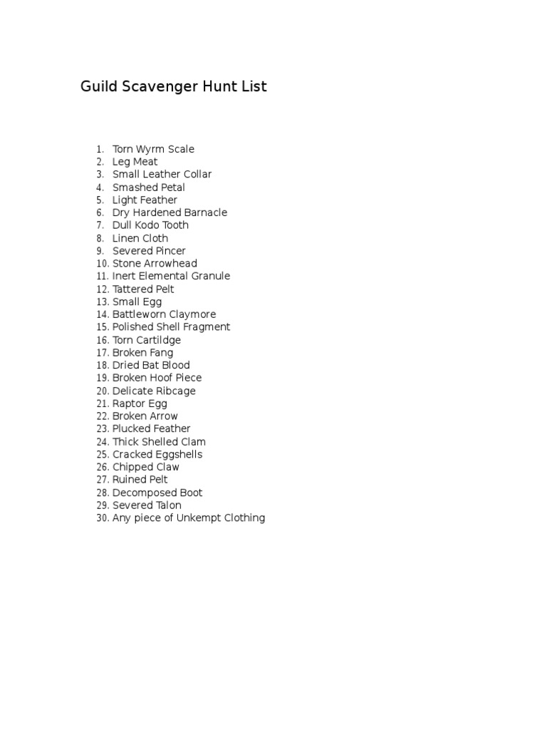 Guild Scavenger Hunt List | PDF | Cooking, Food & Wine
