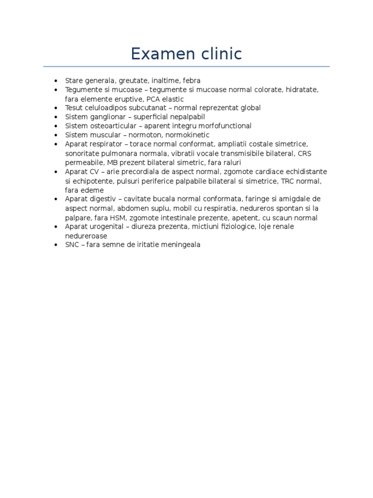 Examen Clinic Pediatrie | PDF