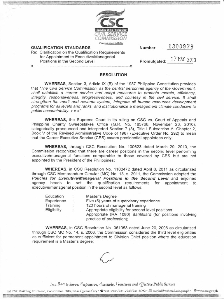 CSC Resolution Qualification Standard LLB Degree Considered | PDF ...