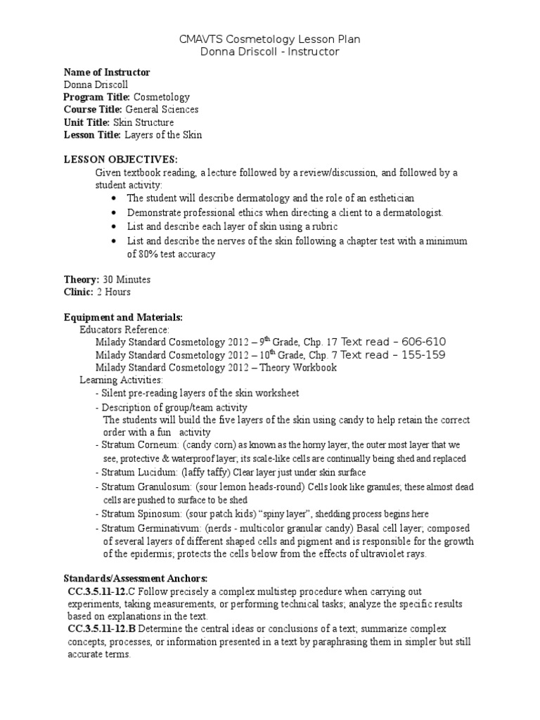 501 801-Layers of The Skin Lesson Plan | PDF | Skin | Epidermis