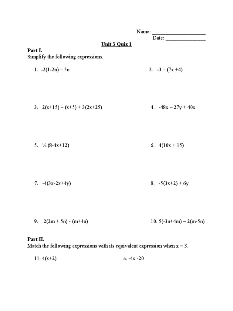 Algebra Quiz: Simplifying Expressions | PDF | Teaching Methods & Materials