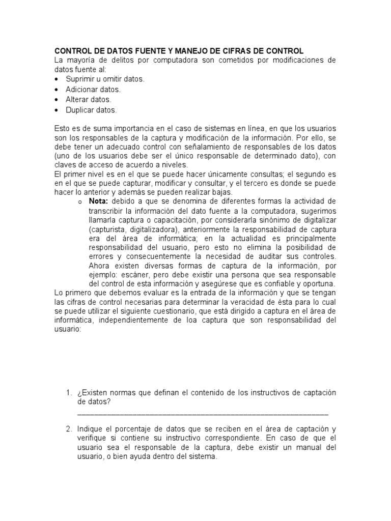 Control de Datos Fuente y Manejo de Cifras de Control | PDF ...