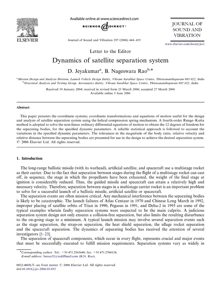 Dynamics of Satellite Separation System | PDF | Velocity | Variance