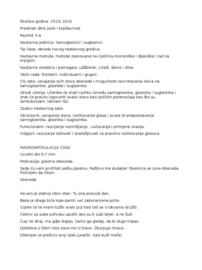 Samoglasnici I Suglasnici | PDF