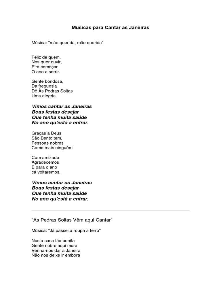 Musicas para Cantar As Janeiras | PDF | Lazer