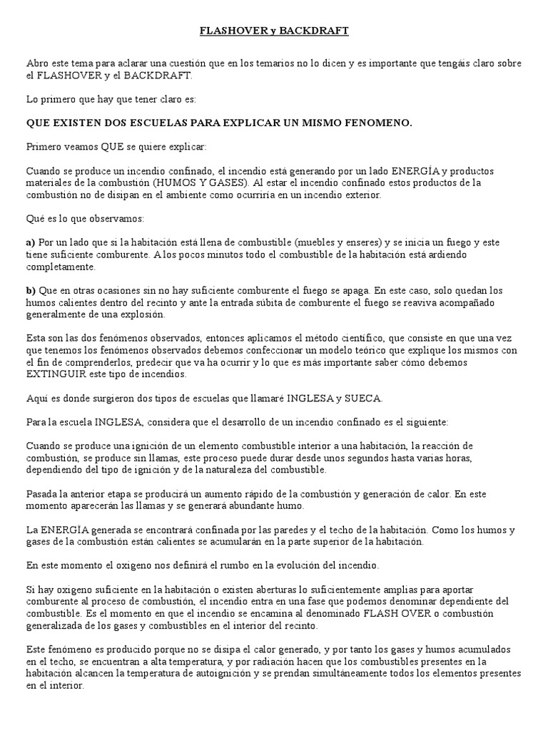 Flashover y Backdraft | PDF | Combustión | Química