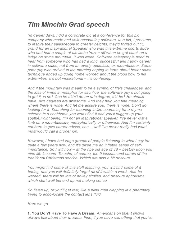 Tim Minchin Grad Speech | PDF | Science | Philosophical Science