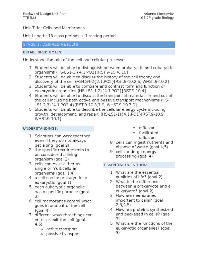 Lesson Plan On Cell Structure