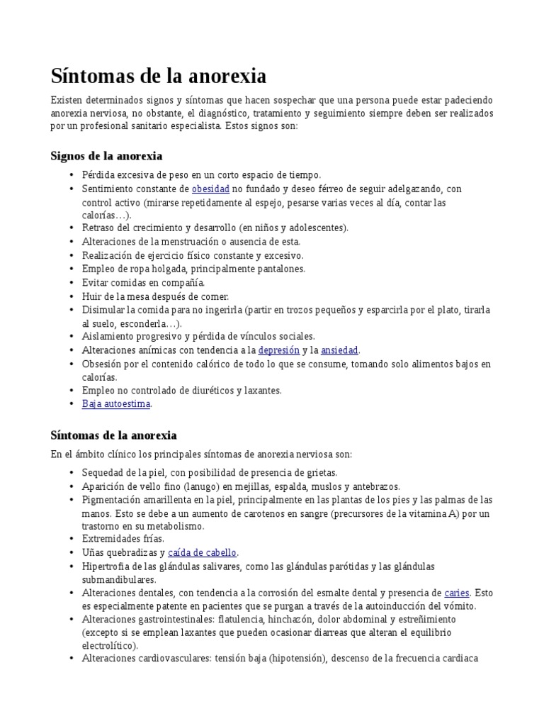 Signos y Sintomas de La Anorexia | PDF | Anorexia nerviosa | Depresión ...