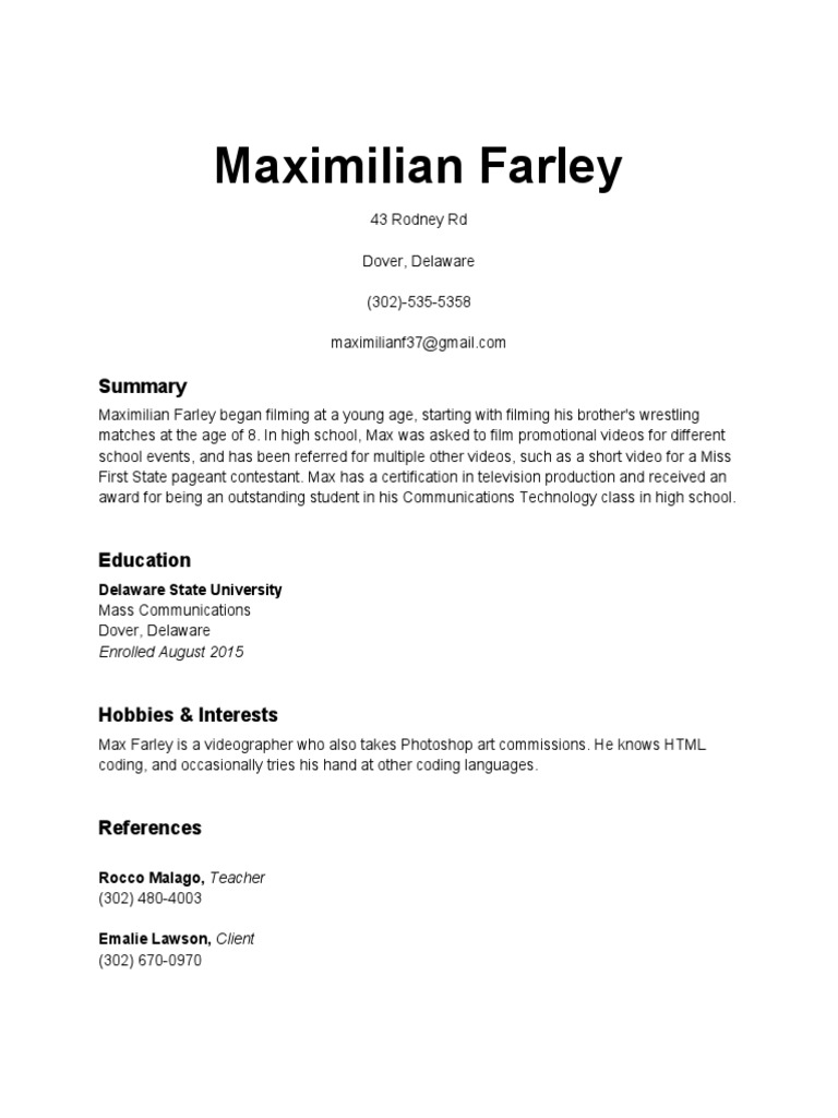 Videographer Max Farley's Profile | PDF | Career & Growth | Computers