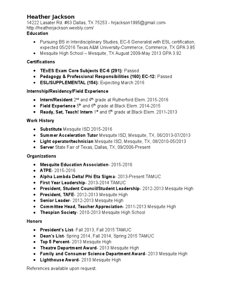 Heather Jackson's Teaching Resume | PDF | Career & Growth