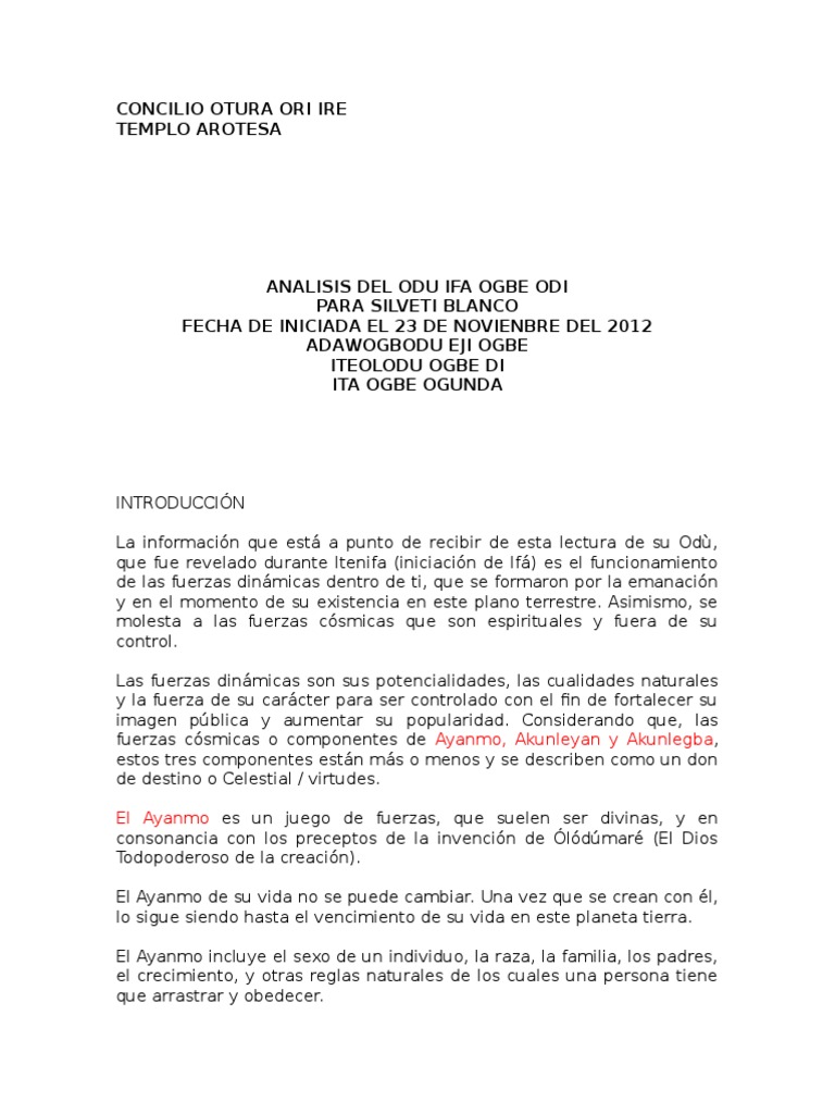 Análisis del Odu Ifá Ogbe Odi | PDF | Rituales | El embarazo
