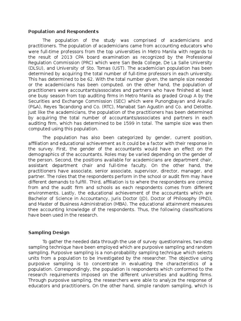 Population and Respondents | PDF | Sampling (Statistics) | Survey ...