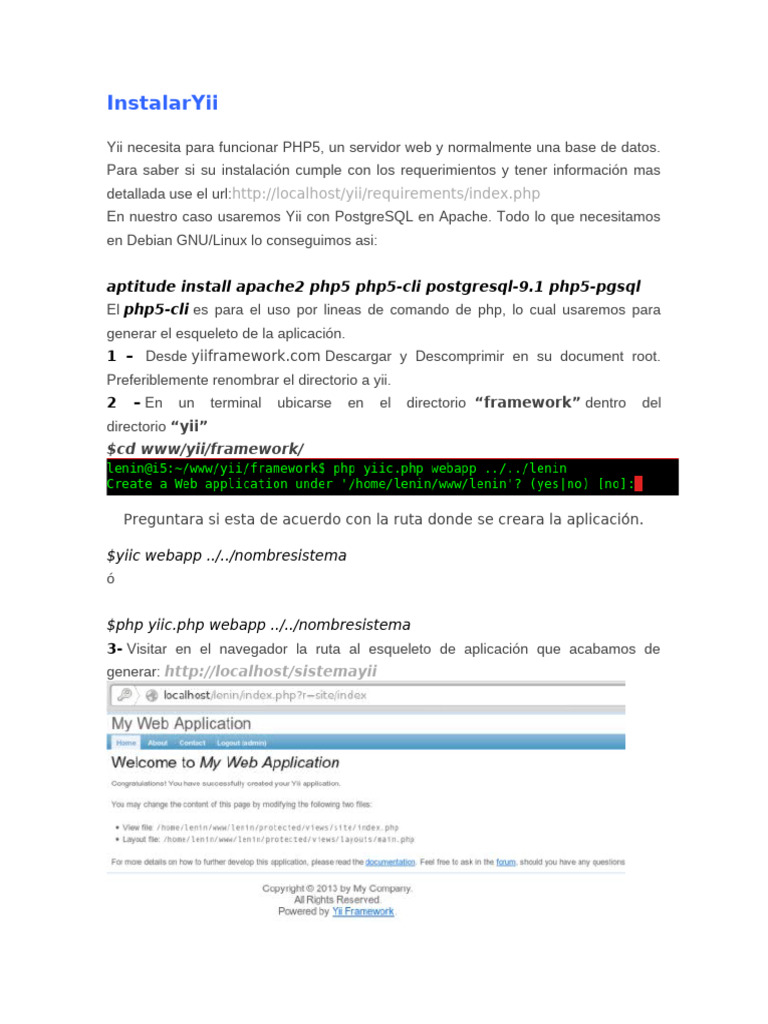 Como Instalar Yii Framework | PDF | Php | Aplicación web