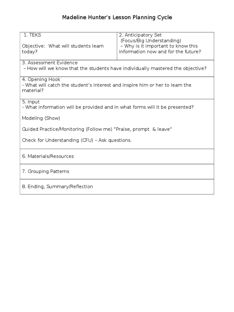 Lesson Planning Cycle | PDF