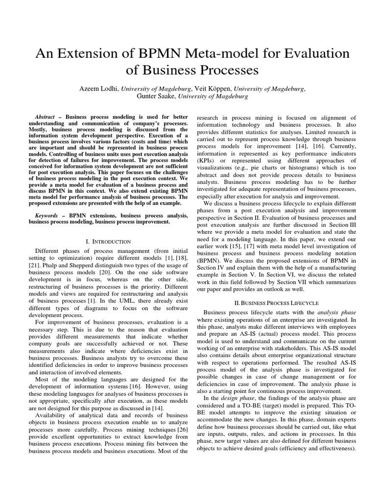 An Extension of BPMN Meta Model | PDF | Business Process | Conceptual Model