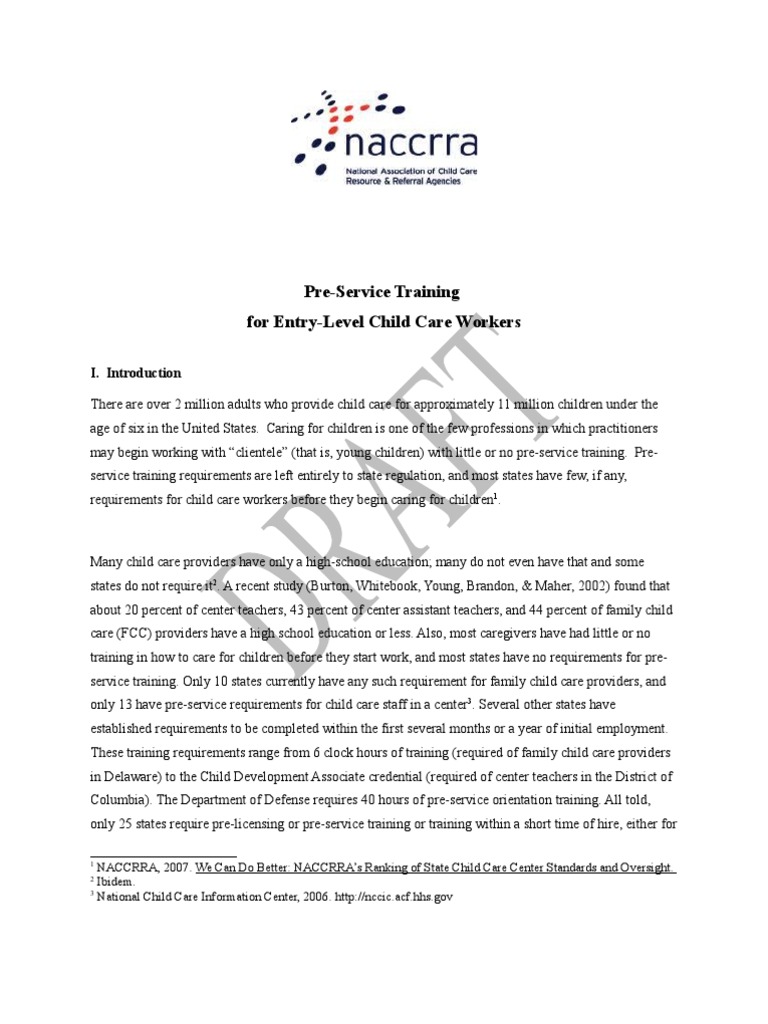 Pre-Service Training For Entry-Level Child Care Workers | PDF | Child ...