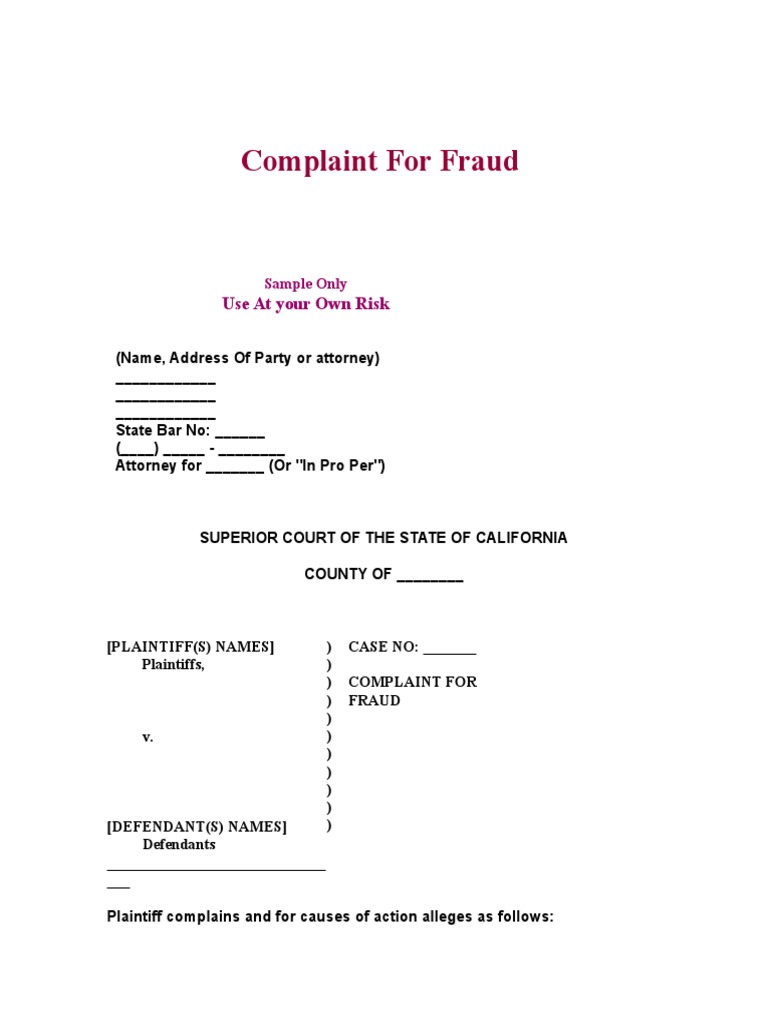 Complaint For Fraud | PDF | Lawsuit | Fraud