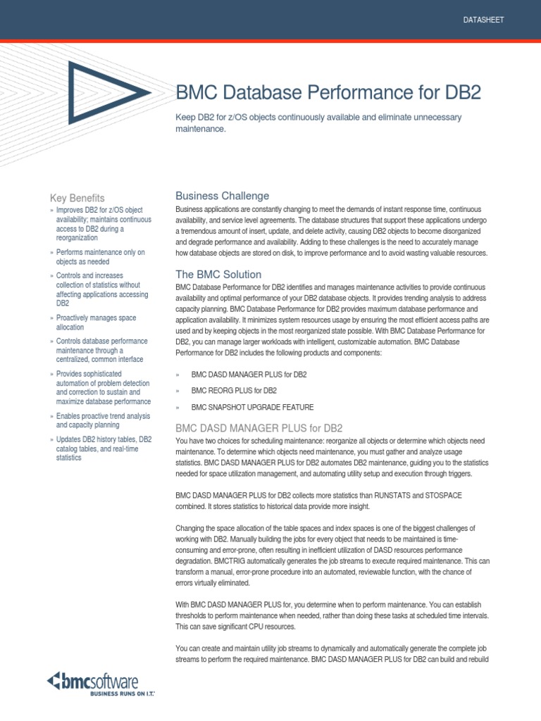 BMC Database Performance For DB2 PDF | PDF | Ibm Db2 | Databases
