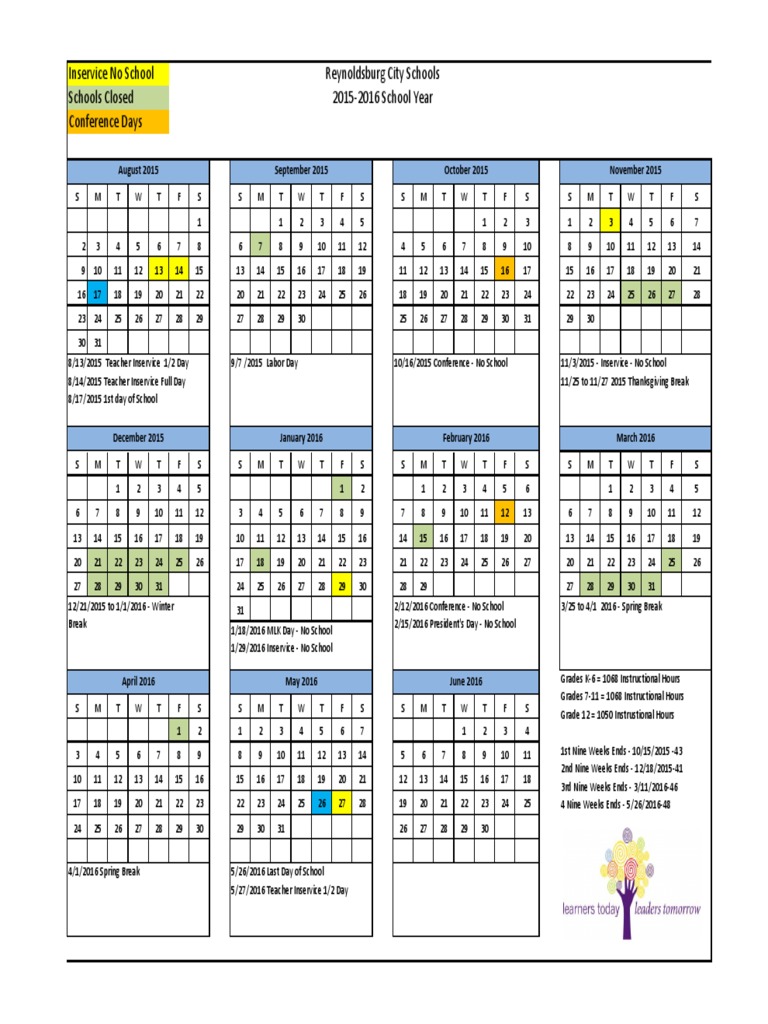 Reynoldsburg School Year Calendar 2015-2016 | PDF