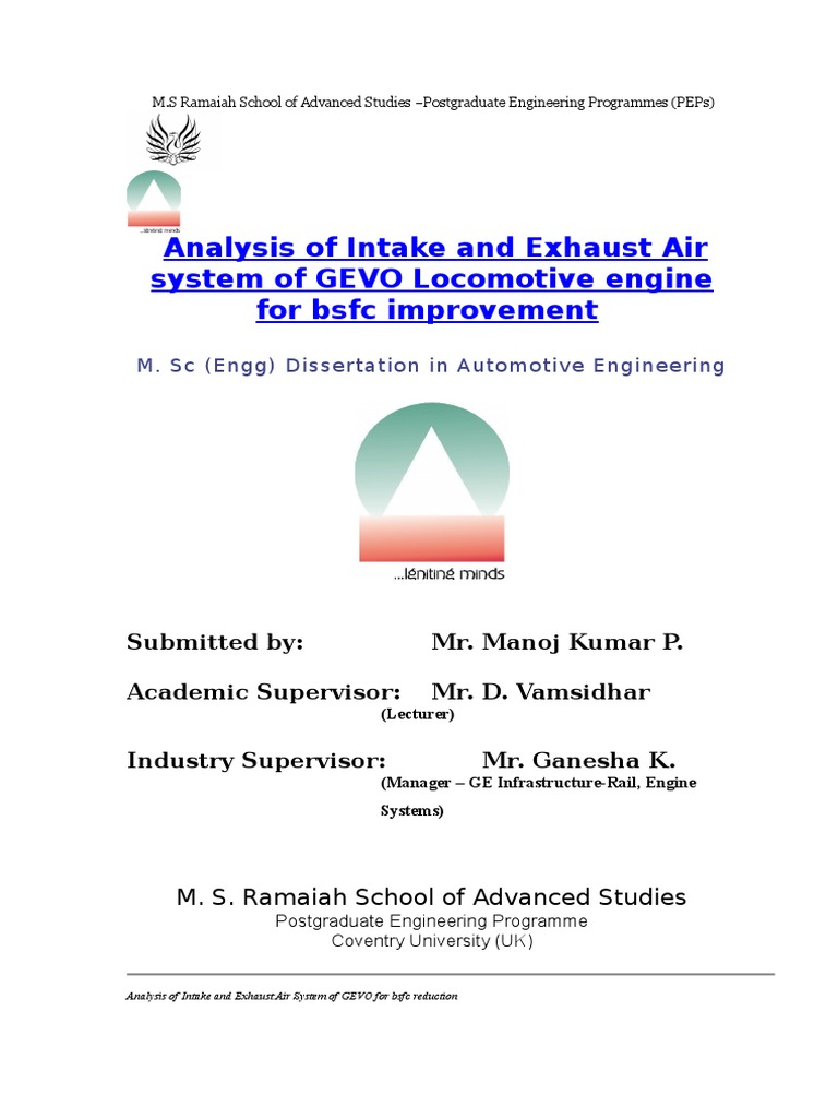 Analysis of Intake and Exhaust Air System of GEVO For BSFC Reduction ...
