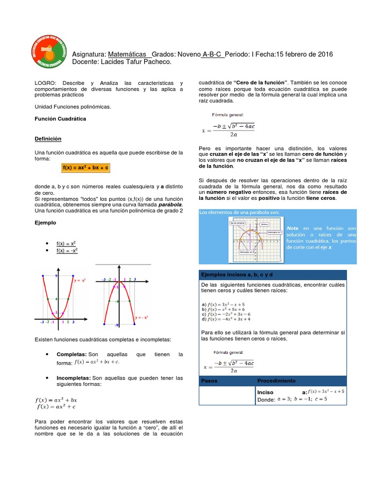 Clase Funcion Cuadratica | PDF | Función (Matemáticas) | Análisis