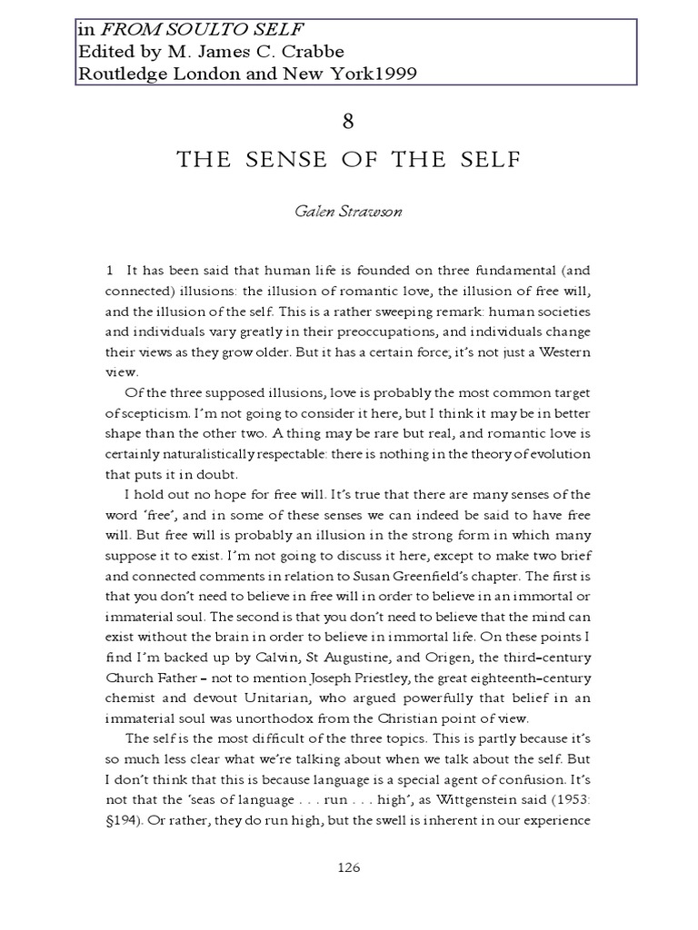8 The Sense of The Self: Galen Strawson | PDF | Philosophy Of Self | Self