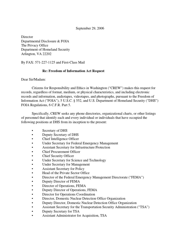 FOIA Request for DHS Personnel Records | PDF