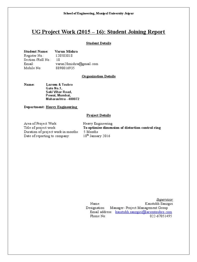UG Project Work (2015 - 16) : Student Joining Report: Student Details ...