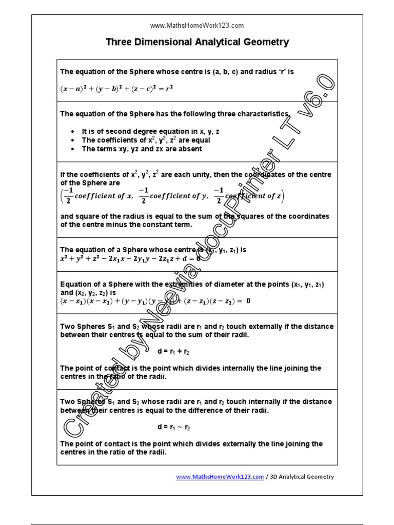 3d Analytical Geometry Pdf Sphere Geometric Shapes