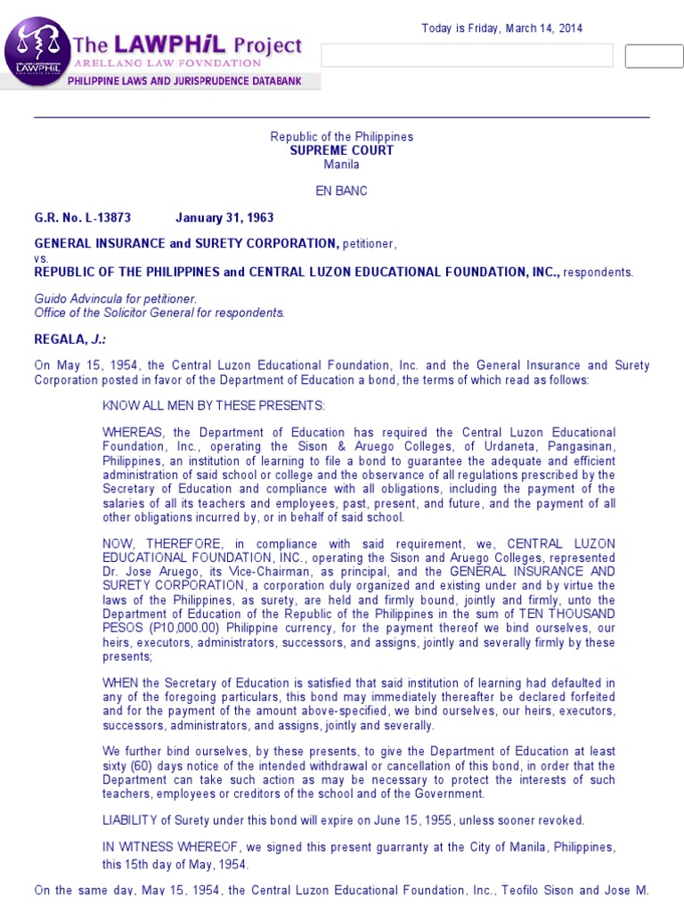 Gen. Insurance and Surety Corp. v. Republic | PDF | Surety Bond | Guarantee
