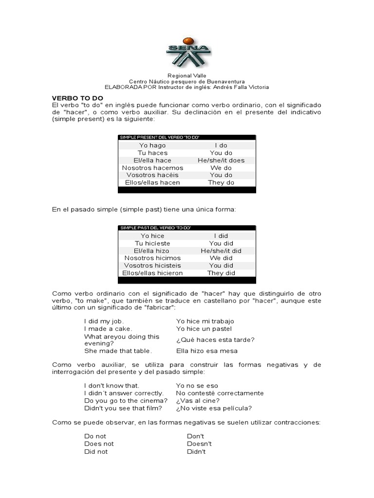 Verbo To Do | PDF | Verb | Grammar