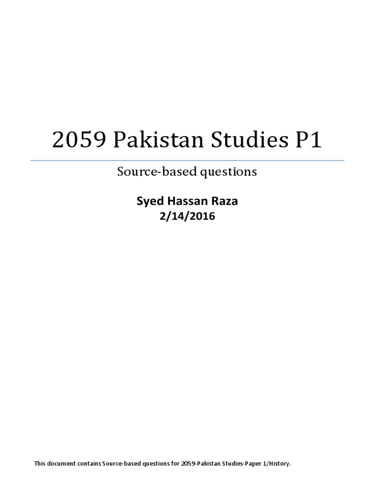 Source-Based Questions for 2059 History | PDF | Jawaharlal Nehru | Pakistan