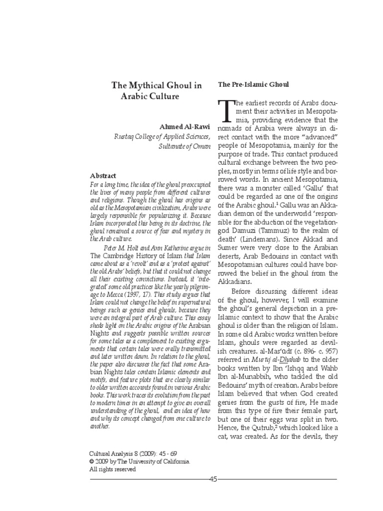 Arabic Ghoul: Myth and Culture | PDF | One Thousand And One Nights | Jinn
