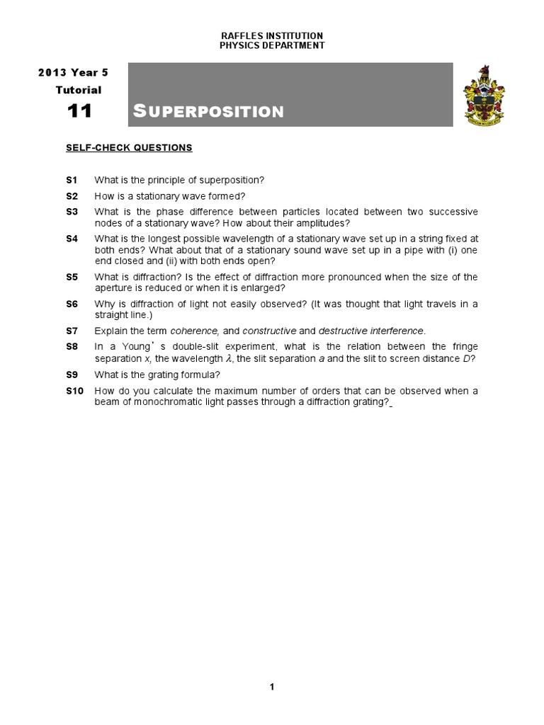 Superposition Tutorial 2013 - Student Version | PDF | Diffraction | Wavelength