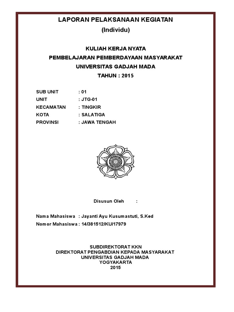 Contoh Laporan Pelaksanaan Kegiatan KKN-LPPM UGM | PDF