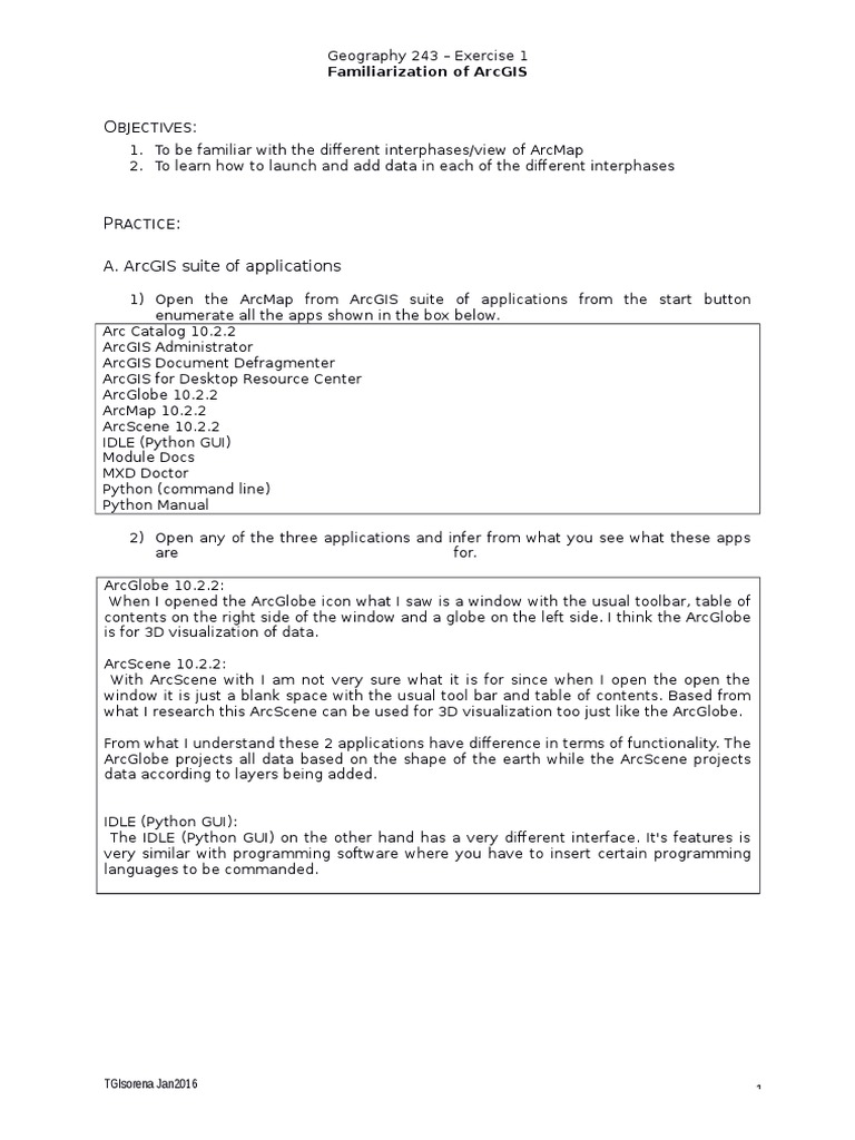 Exercise01-Familiarization of ArcGIS | PDF | Arc Gis | Graphical User Interfaces