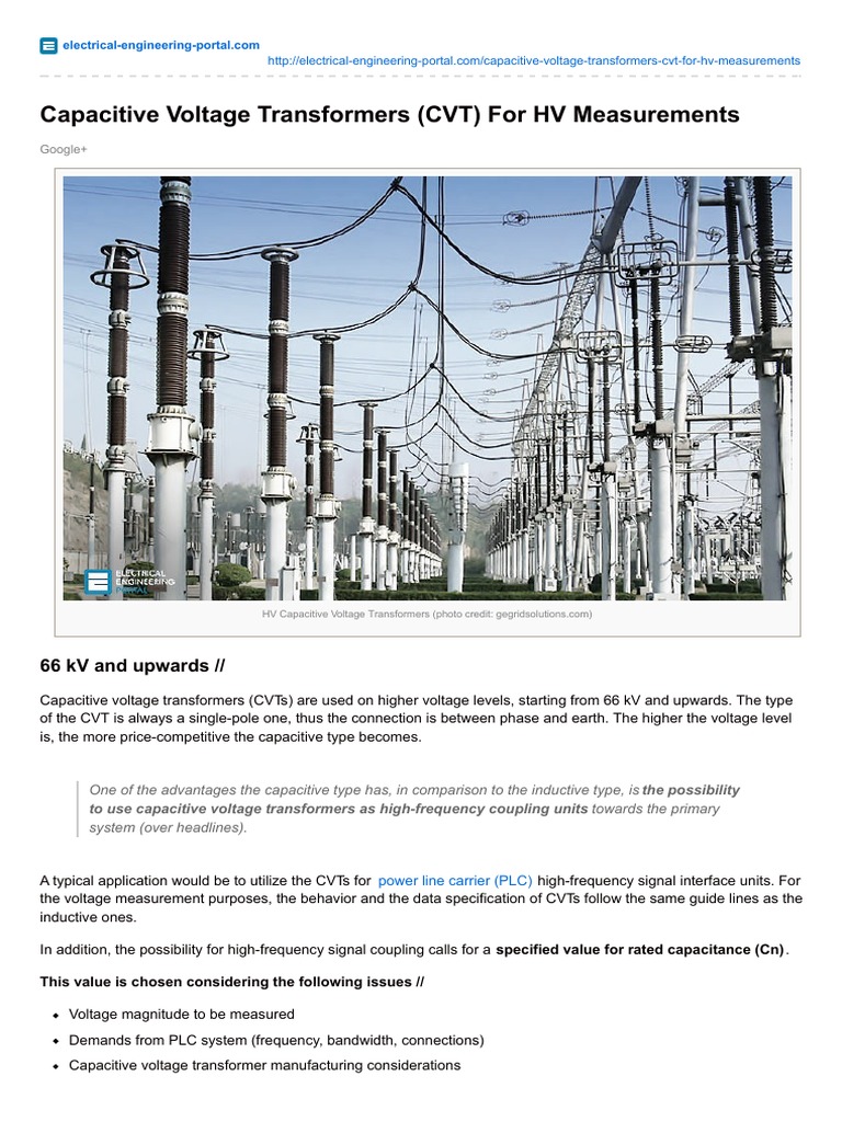 Capacitive Voltage Transformers CVT for HV Measurements | Transformer ...
