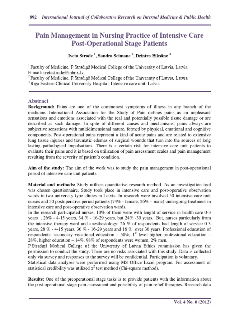 Pain Management in Nursing Practice of Intensive Care Postoperational ...