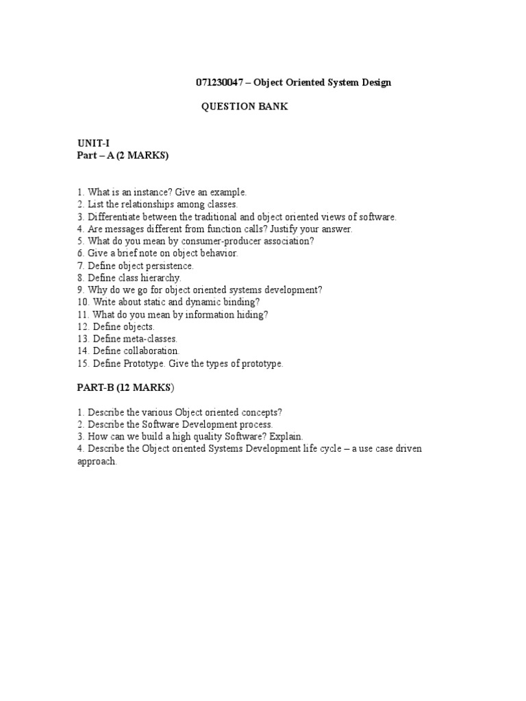 Object Oriented System Design Question Bank | PDF | Unified Modeling ... Object Oriented System Design Question Bank | PDF | Unified Modeling ...