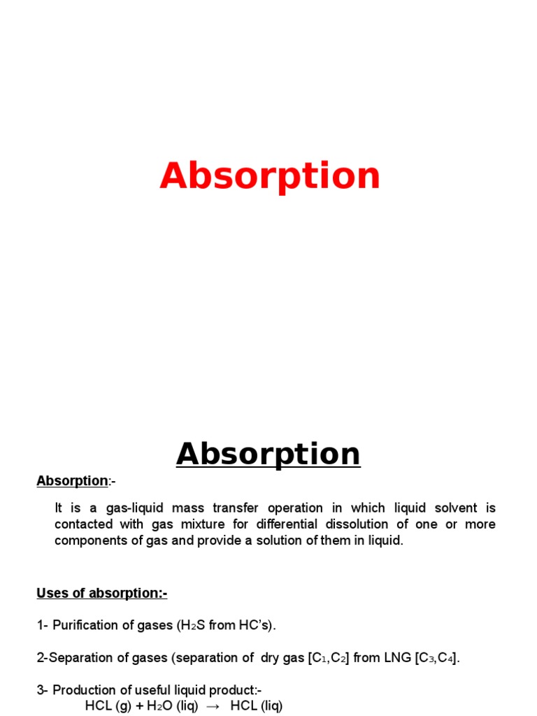 Mass Transfer - Absorption | PDF | Solution | Absorption (Chemistry)