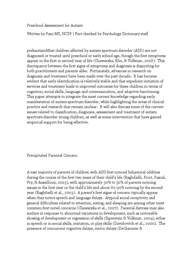 Preschool Assessment For Autism | PDF | Autism Spectrum | Autism