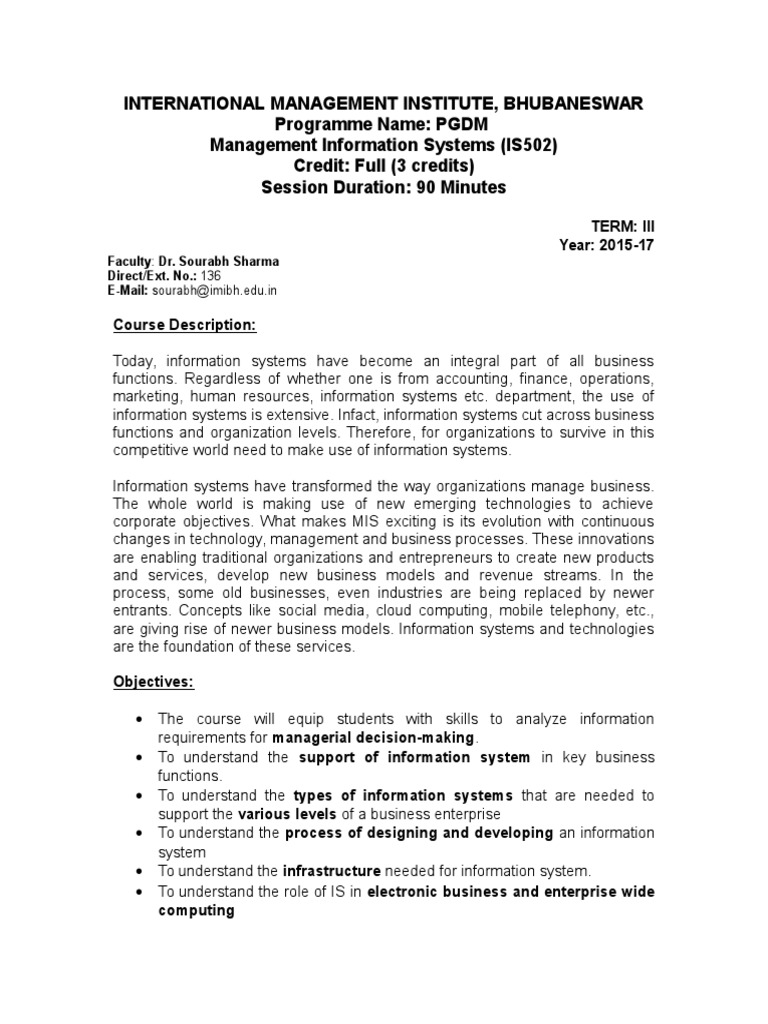 Management Information Systems Course Overview | PDF | Management ...
