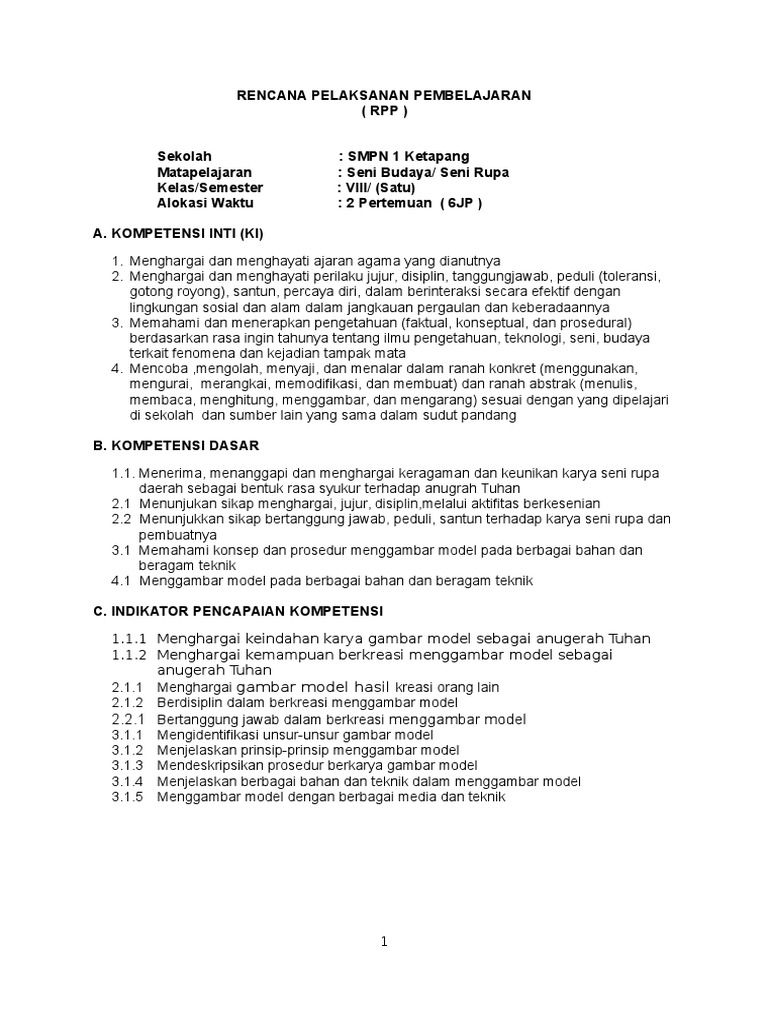 RPP Seni Rupa Kelas 8 | PDF