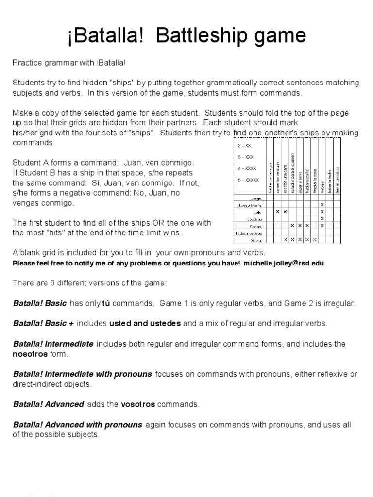 Spanish Commands Battleship | PDF | Semantics | Philology