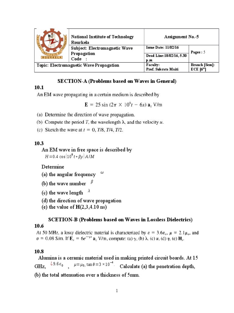 Electromagnetic Wave Propagation Assignment | PDF | Waves | Amplitude