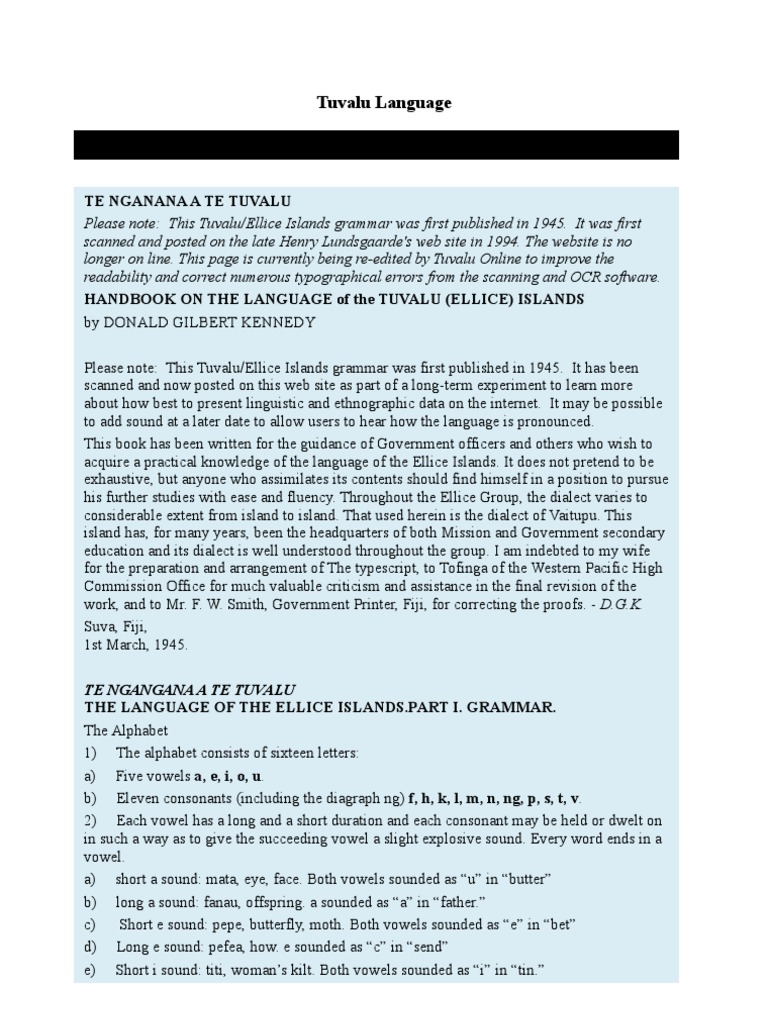 Tuvalu Language | PDF | Plural | English Language