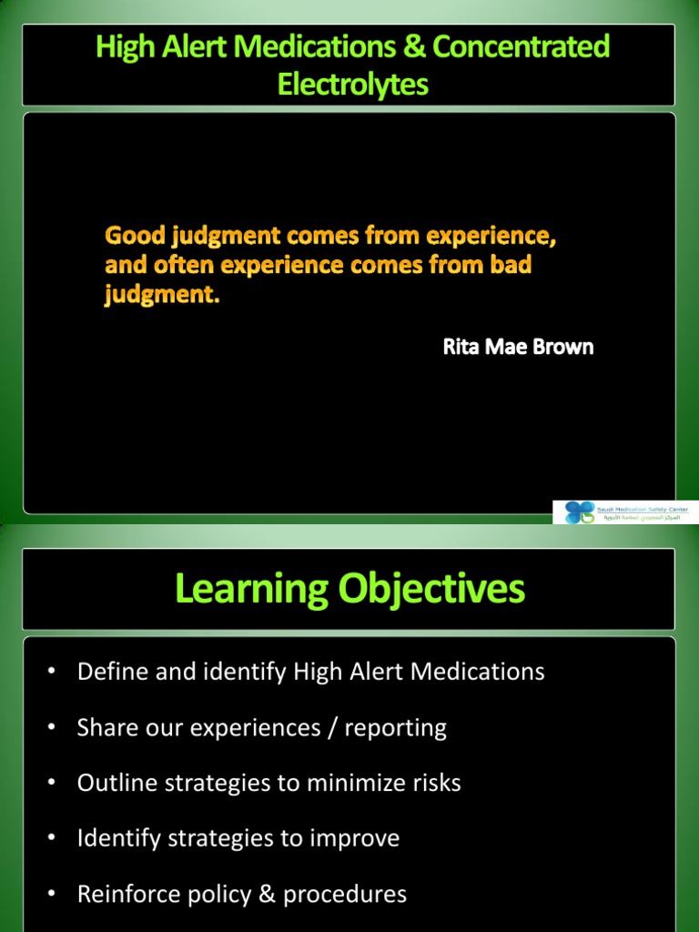 E High Alert Concentrated Electrolytes | PDF | Chemotherapy | Medical Error