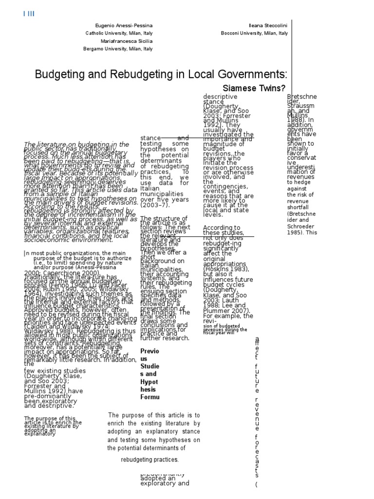 Budgeting and Rebudgeting in Local Governments | PDF | Government ...